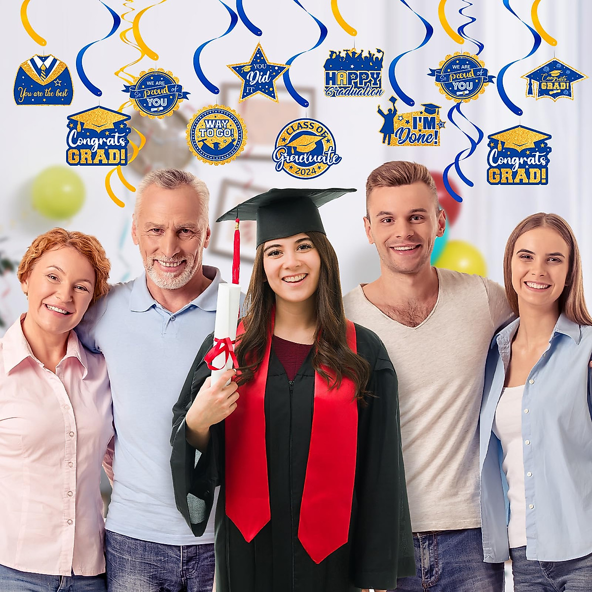20 Pack Graduation Party Decorations 2024 - Congrats Grad Hanging Decoration, Blue Gold Glittery Graduation Hanging Swirls Ceiling Streamers Ornaments for Class of 2024 Graduation Decorations Favors