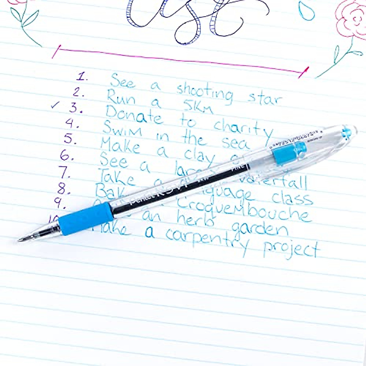 Pentel R.S.V.P. Ballpoint Pen, 0.7mm Fine Tip, Sky Blue Ink, Box of 12 (BK90-S)