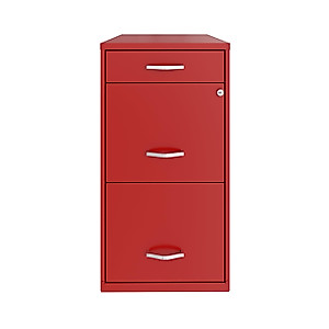 Hirsh Industries Space Solutions 18in Deep 3 Drawer Metal Organizer File Cabinet Red, Letter Size, Fully Assembled