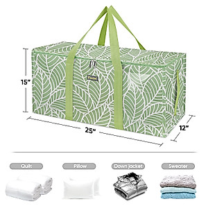 BALEINE Extra Large Storage Tote with Zippers & Carrying Handles, Heavy-Duty Oxford Fabric Moving Bags for Laundry, Space Saving, Storage, Antique Foliage