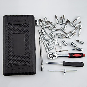 YZMLOL Ratchet Wrench Set and Drive Socket Set，46 Pieces 1/4 inch Drive Socket Ratchet Wrench Set,Includes Metric Bit Socket Set and Extension Bar for Auto/Motorcycle Repairing and Household.