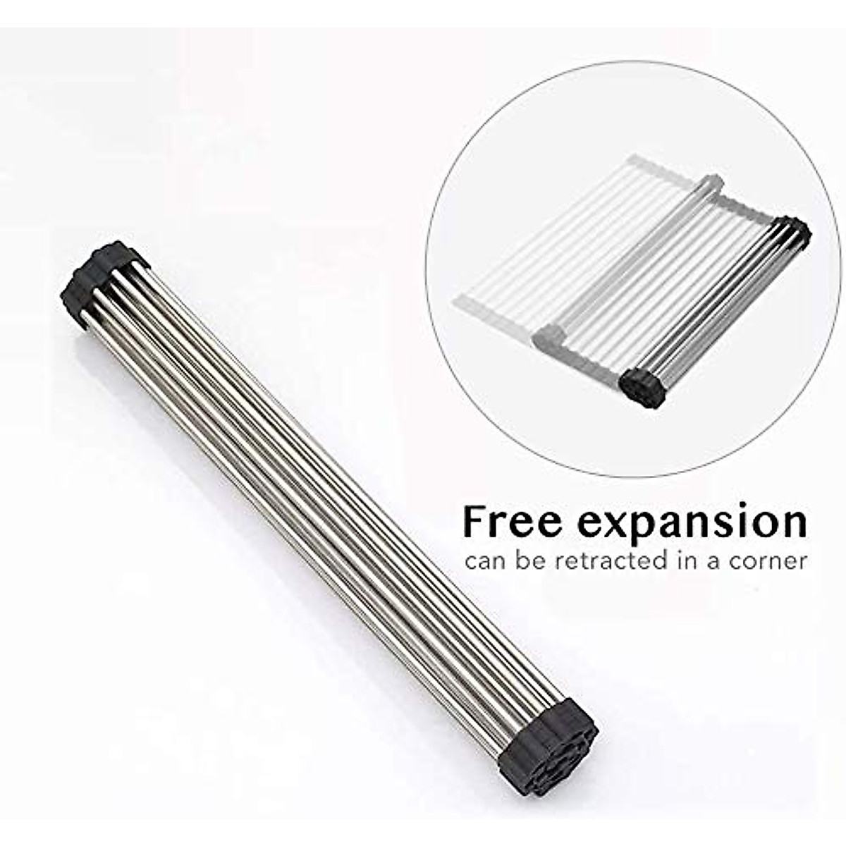 Roll up Dish Drying Rack RV Folding Over Sink 304 Stainless Steel in Kitchen Dish Drainer Heat Resistant Mat Multipurpose Portable Dish Trainer,Black,17x12inches