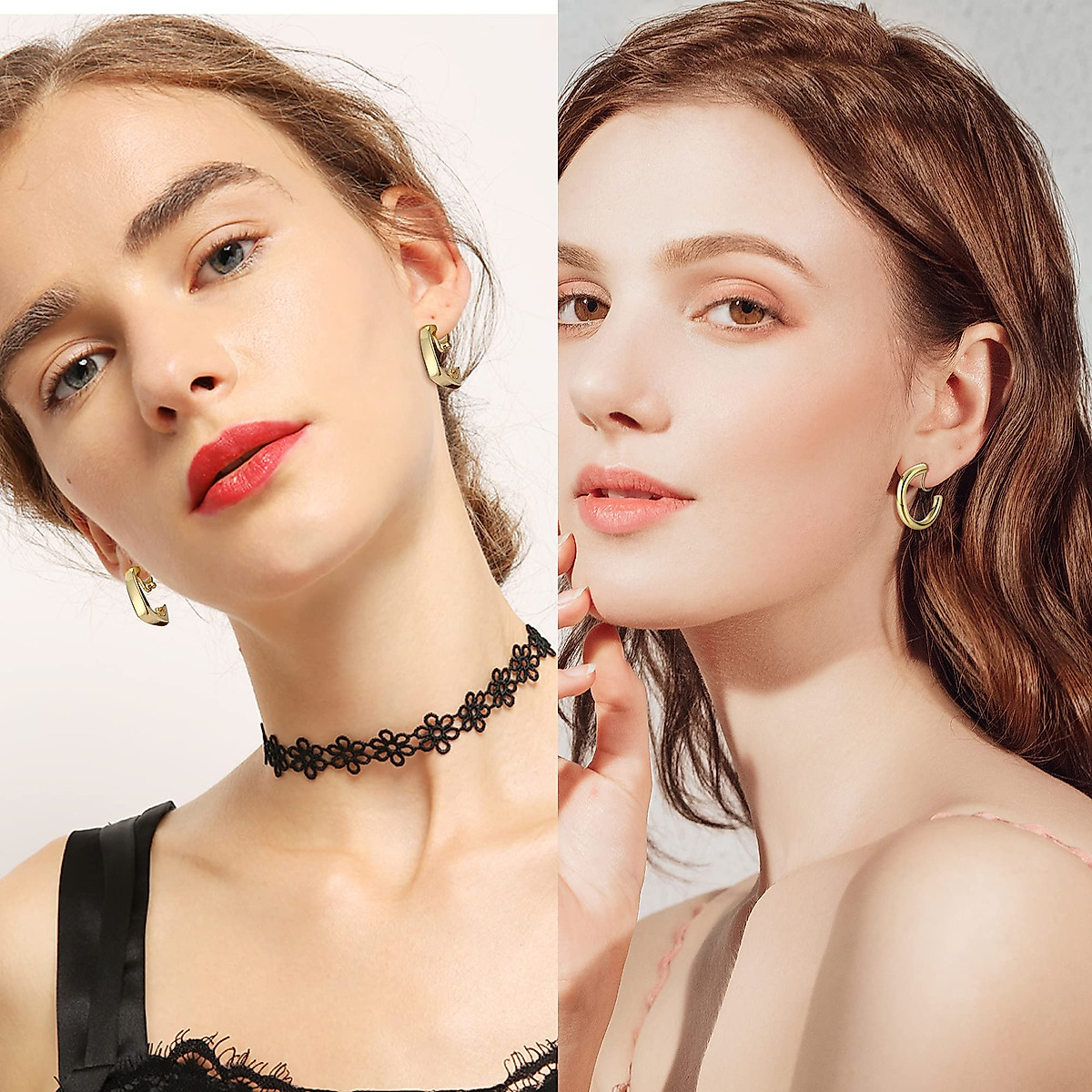 UBGICIG 6 Pairs Gold Clip on Hoop Earrings For Women Fashion Clip on Earrings Gold Chunky Hoop Earrings No Piercing Fake Earrings Set (Gold Tone)