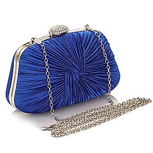 Womens Clutch Bag,Pleated Satin Handbag Lady Pleated Bow Purse Bag with Chain for Prom Wedding Evening Party (Off white)