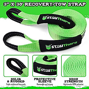 Stay There 3'' × 30ft Heavy Duty Tow Strap Recovery Kit with 35,000 lb Capacity-Emergency Towing Rope + 3/4 Heavy Duty D Ring Shackles (2pcs) + Storage Bag
