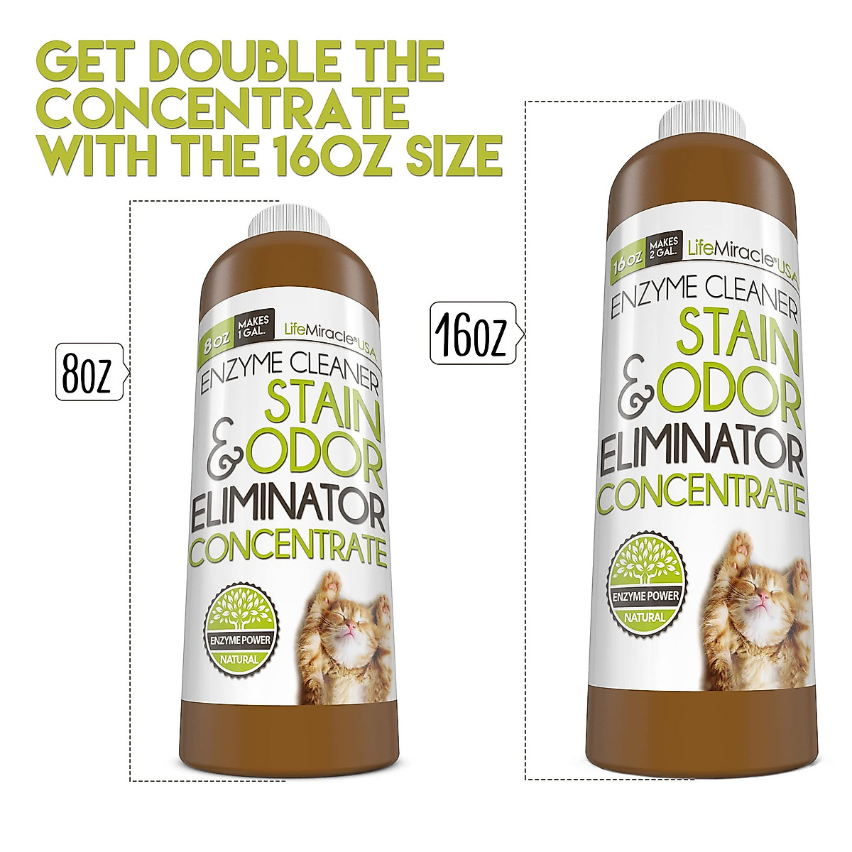 Life Miracle Enzyme Cleaner & Pet Odor Eliminator CONCENTRATE | Deep Cleaning Enzymatic Spot Remover for Dog Cat Urine, Rug, Carpet, Upholstery, Couch, Car Stains & Smells | Makes 2 GALLONS