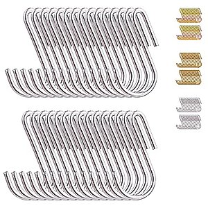Evanda Gold Hooks for Hanging Pack of 30, Heavy Duty Stainless Steel Titainium Plating Metal Mutil Purpose Hanger for Kitchen Pans, Pots, Utensils Tooks, Cups, Mugs, Clothes, Bags, Towels, Plants