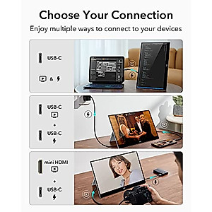 ESR Portable Monitor for Laptop, Slim 15.6 Inch 1080P External Monitor with Adjustable Stand, Travel Monitor, Landscape and Portrait View, Portable Screen for Laptop/Mac/Tablet/Phone/Switch, Silver