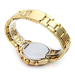 Top Plaza Unisex Gold Fashion Womens Mens Crystal Accented Analog Quartz Bracelet Watch (Golden)