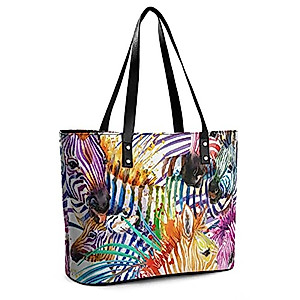 Womens Handbag Rainbow And Animal Leather Tote Bag Top Handle Satchel Bags For Lady