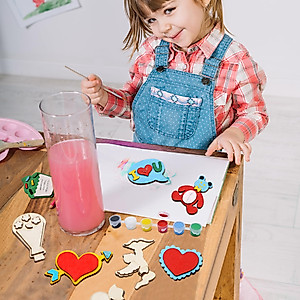 JOYIN 12Pcs Valentines Day Wooden Magnet Painting Craft Tools for Kids Paint Your Own Wood Magnets for Kids 4-8 Creativity Arts & Crafts Painting Tools Birthday Parties, Family Crafts Classroom Prize