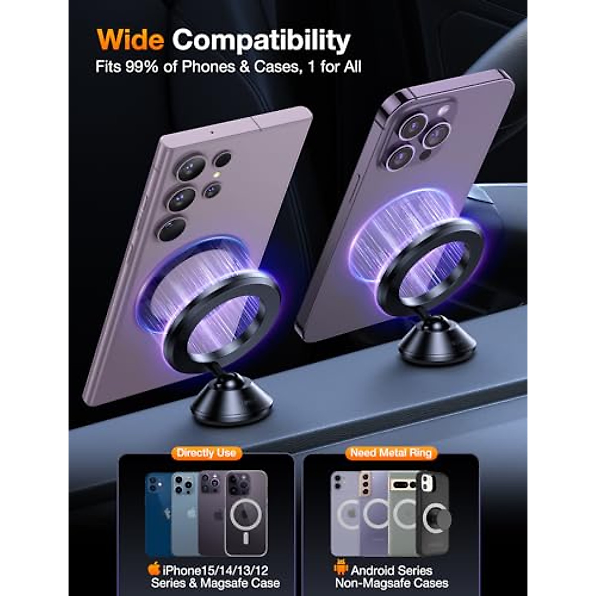 TORRAS for MagSafe Car Mount [Compact & Powerful] Magnetic Phone Holder for Car Dashboard Precision Align iPhone Car Holder Mount Cellphone [20 Strong Magnets] for iPhone 15/14/13/12 Pro Max Plus