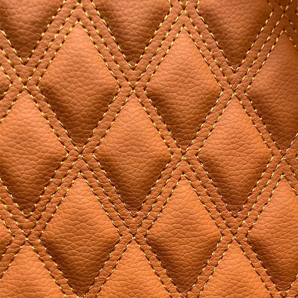 Tong Gu Double Thread Quilted Faux Leather Vinyl Fabric Foam Backing Diamond Upholstery Material (Brown)
