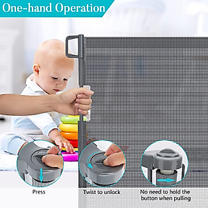 Retractable Baby Gate, Extra Wide Child Mesh Safety Gate with 2 Sets of Mounting Hardware, Pet Dog Gate 34" Tall, Extends to 59" Wide for Stairs, Doorways, Hallways, Deck, Banisters Indoor/Outdoor