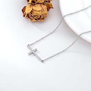 Sterling Silver Diamond Cross Pendant Necklace (1.1cttw), Sideways Cross Choker Necklace for women, 16 inches to 18 inches