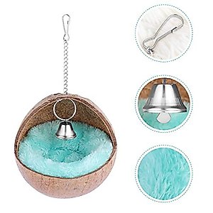 POPETPOP Dwarf Hamster Nest Hanging Bird Coconut Shell Warm Sleeping Bed Portable Bird Nest Bird House Resting Place for Dwarf Hamster Gerbil Squirrel (Random Color Cushion)
