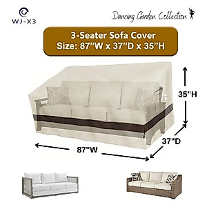 WJ-X3 3-Seater Outdoor Sofa Cover, Heavy Duty Patio Sofa Cover, Outdoor Couch Cover Waterproof, High Wind Resistant Design for Patio Couch Cover, 87W x 37D x 35H, Beige & Coffee