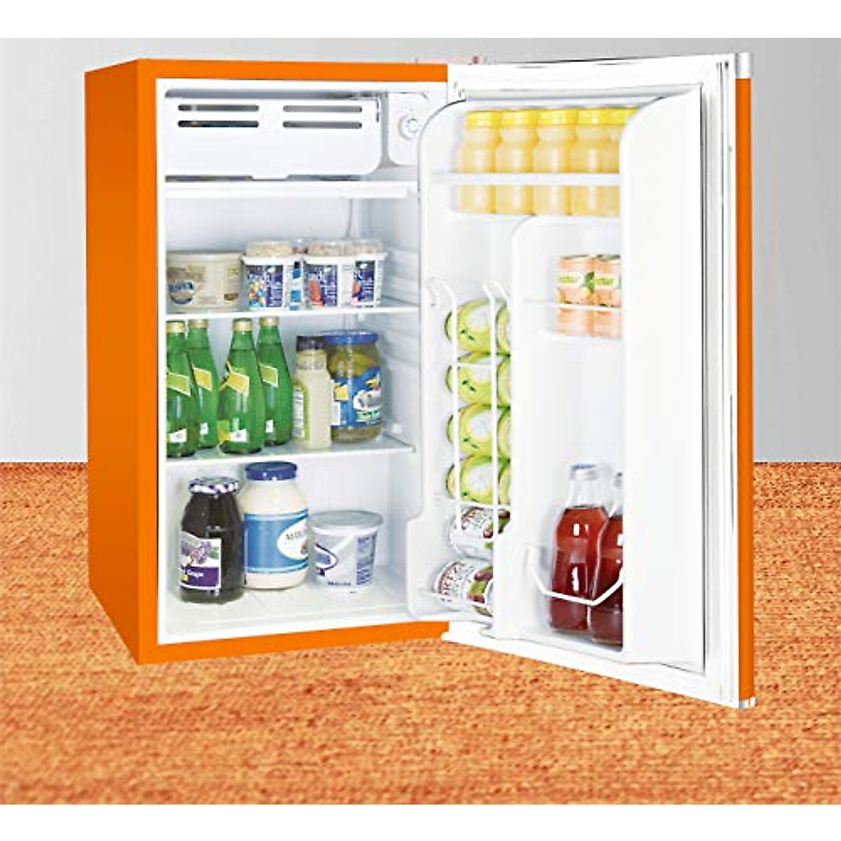 ARCTIC CHEF Mini Refrigerator-Freezer Compartment-Adjustable Thermostat Control-Reversible Doors-Ideal for Dorm, Office, RV, Garage, Apartment-ORANGE, 3.2 CU.FT