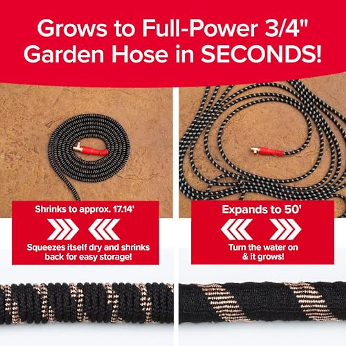 Pocket Hose Copper Head w/New Pocket Pivot Expandable Garden Hose 50 FT, AS-SEEN-ON-TV, Swivels 360°, Advanced Tri-Tex Tubing & Force Field Jacket, 3X Stronger, Lead-Free, No-Kink, Anti-Burst w/APT