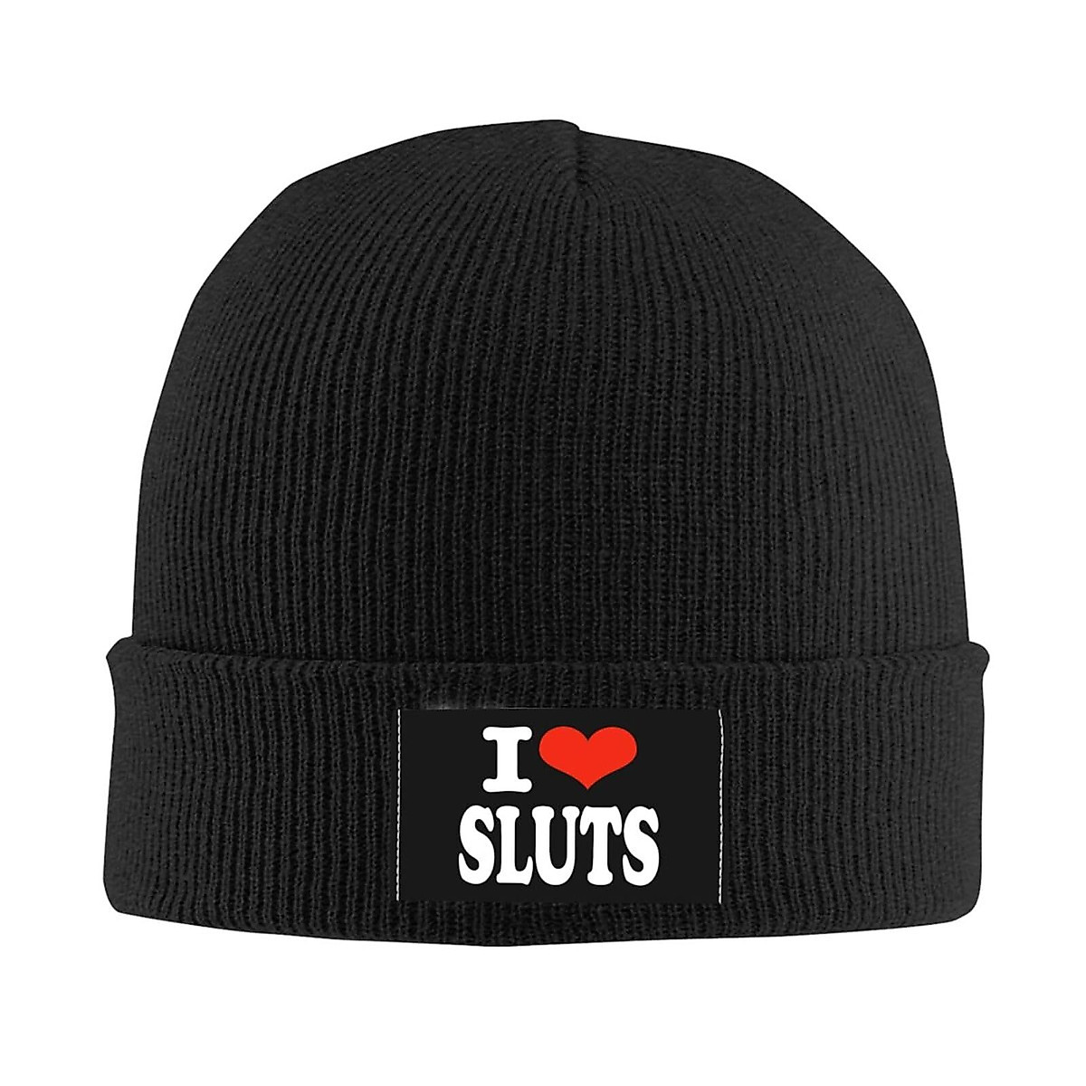 I Love Sluts Beanie Hat Men Skull Cap Women Winter Warm Hat Knitted Hat Slouchy Stocking Hat Knit Stretchy Cap Black