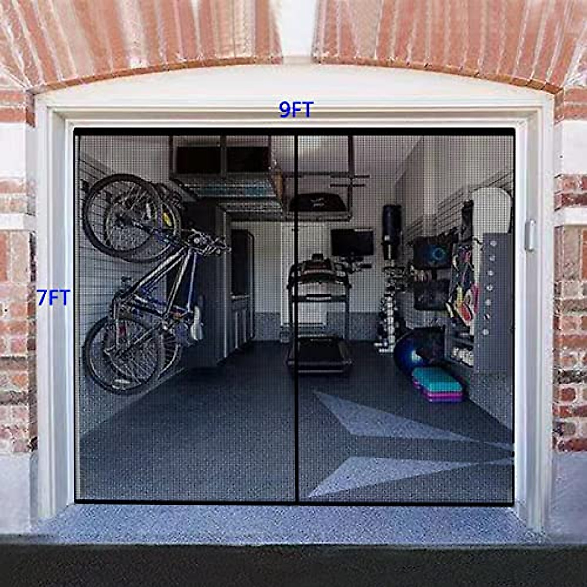 LydeLog Both-Way Magnetic Garage Door Screen, Glass Fiber Screen Cloth Magnetic Type Gravity Automatic Closing Screen, Hands Free Magnetic House Screen with Whole Framework Magic Tape (16 x 7 FT)