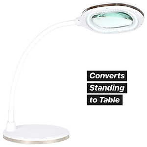 Brightech LightView Pro Magnifying LED Desk Lamp with Light, Hobbies & Reading, Flexibility & Durability Magnifying Floor Lamp, 3 in 1 LED Light Glass Magnifier, Work Light for Pro Uses - White