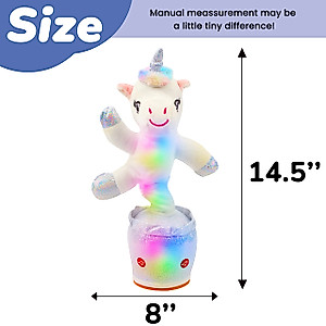 Hopearl Glowing Dancing Unicorn Toy Repeats What You Say Talking Toy Wriggle Singing Mimicking Twisting Electric Light Up Interactive Animated Toy Speaking Gifts for Kids, White, 14.5''