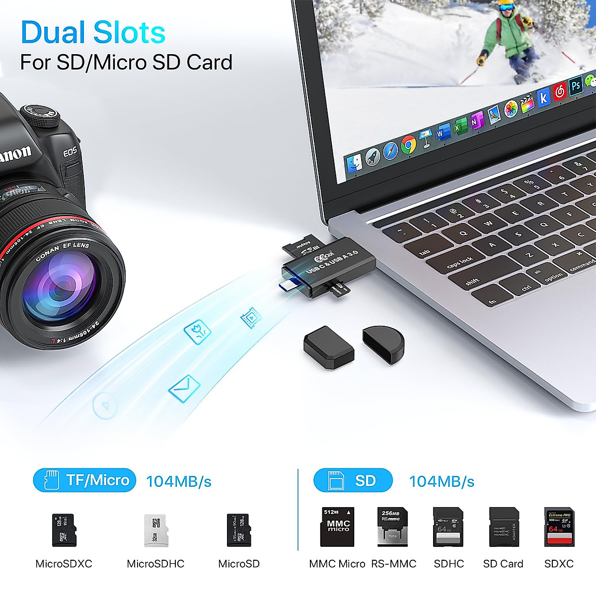 COCOCKA USB 3.0 SD and USB C Flash Memory Card Reader, Camera SD Card Adapter Converter for SDXC SDHC SD MMC TF RS- MMC Micro SDCard and UHS-I Cards Windows Smartphone Computer Laptop