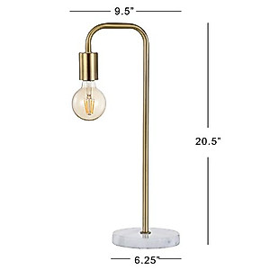 JONATHAN Y JYL1094A Axel 20.5" Industrial Gold Pipe Metal/Marble Edison LED Table Lamp Classic Transitional Bedside Desk Nightstand Lamp for Bedroom Living Room Office College, Brass Gold/White