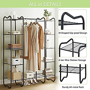 Gewudraw Portable Closet Wardrobe Rack, Wire Garment Rack Clothes Organizer, Clothes Rack with Shelves for Hanging Clothes, Freestanding Closet Metal Wire Shelving Clothes Rack