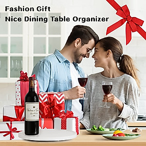 Lazy Susan Organizer Homerays 9 Inch Non-Skid Bamboo Lazy Susan for Kitchen Rotating Spice Rack for Kitchen Cabinet, Wood Turntable for Kitchen Countertop Organizer White