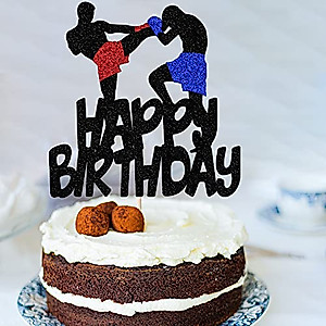 LVEUD Black flash Boxing Match Cake Topper Boxer Decor Cake Topper Sports Theme Happy Birthday Cake Topper Boxing Hobby Happy Birthday Cake Topper Party Cake Decorations