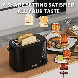 Anfilank Toaster 2 Slice, Wide Slots with Warming Rack, Cancel, Bagel, Defrost Function, 6-Shade Settings, Removable Crumb Tray and High Lift Lever Classic Bread Toaster, 900W BPA free(Black)