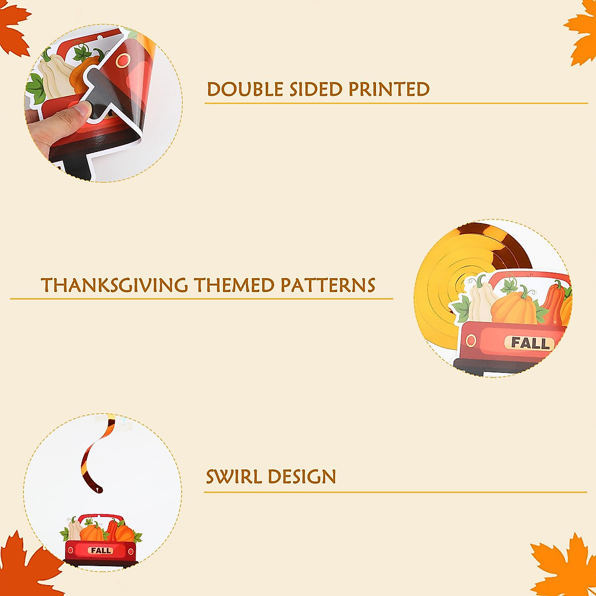 DERAYEE 30Pcs Thanksgiving Party Hanging Decorations, Thansgiving Hanging Swirls Maple Leaves Turkey Pumpkin Foil Ceiling Swirls for Home Office Classroom Autumn Harvest Decor