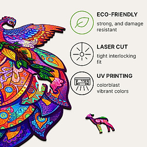 UNIDRAGON Original Wooden Jigsaw Puzzles - Fairy Bird, 107 Pieces, Small Size 7.1 x 9.1, Beautiful Gift Package, Unique Shape Best Gift for Adults and Kids