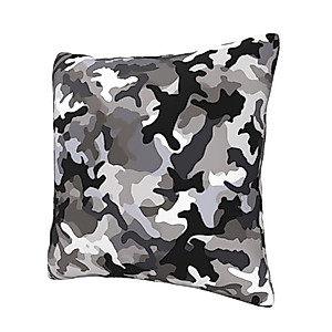 AdaNti Black Grey White Camo Print Throw Pillow Cover Square Soft Cushion Cover Throw Pillow Case for Home Decor Living Room Bed Couch Car 12"x12"