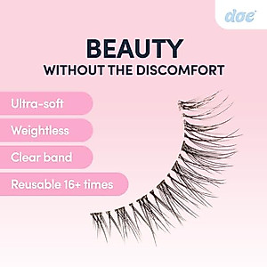 Crescent - Reusable 15 Wears, Natural Looking Clear Band Vegan False Lashes, Handmade from Korean Silk. Lightweight Cruelty Free Eyelash for Everyday Look - 1 Pair