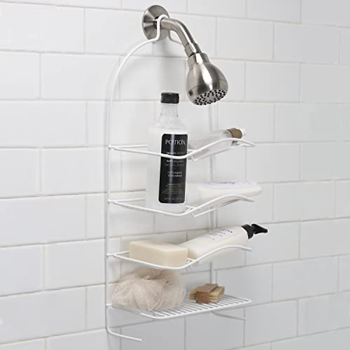 Bath Bliss Shower 4 Tier Shower Caddy | 4 Tier Shelves | Soap Dish Holder | Razor Slots | Wash Cloth Hook | Loofah Hook | White | Rust Resistant | Bathroom Accessories