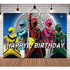 MengGeGe Power Ranger Megaforce Backdrops Teenagers Birthday Party Sign Banner Photography Background for Teenagers Picture Backdrops for Photography Birthday Resistant Fleece-Like Cloth Fabric 7x5FT