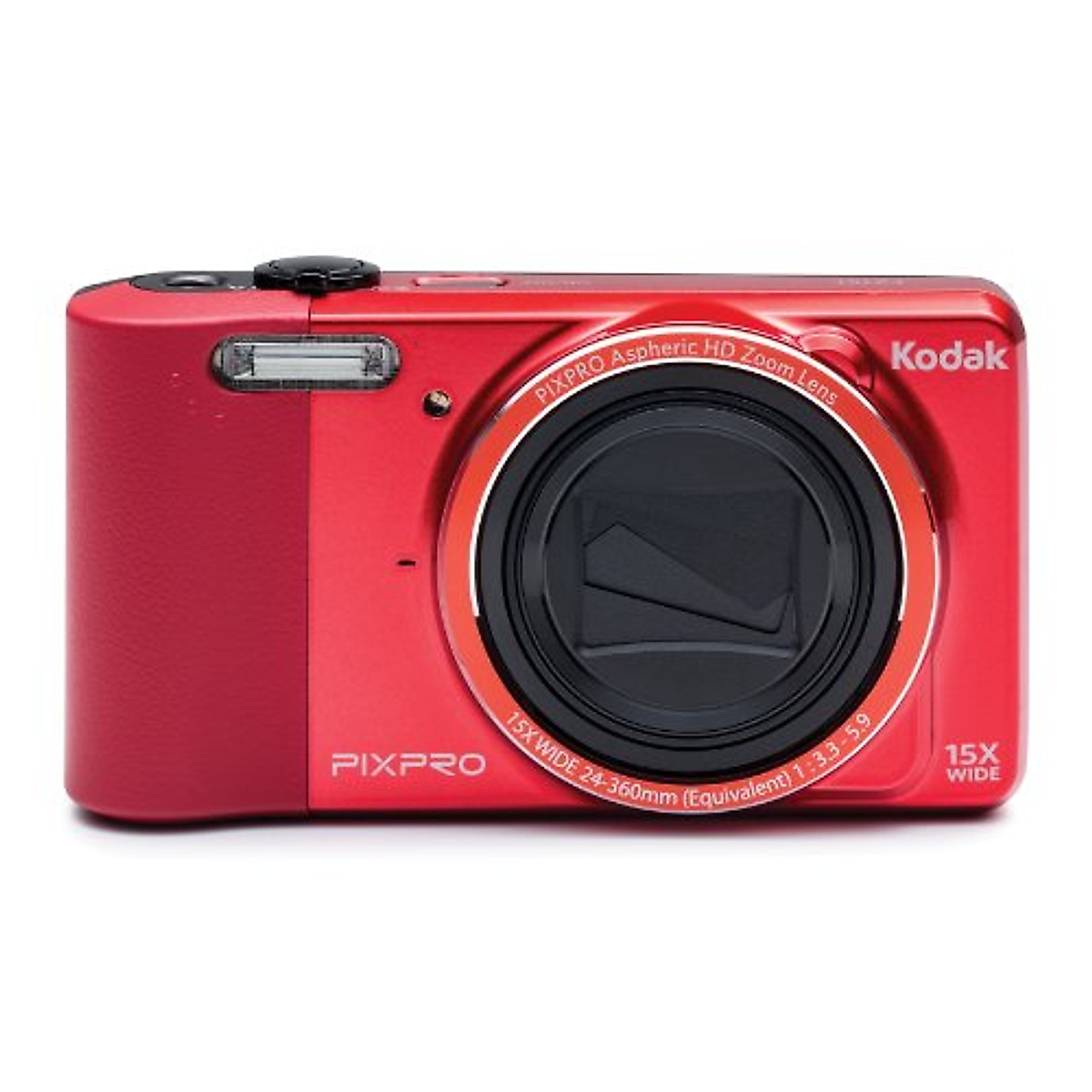 Kodak PixPro Friendly Zoom FZ151 Digital Camera, 16MP, 15x Optical/6x Digital Zoom, 3" LCD Display, HD 720p Video, AV-Out/USB 2.0, Red