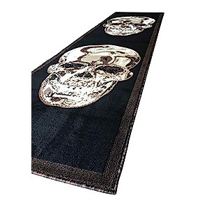 Skull Area Rug Brown & Black Carpet King Design 134 (2 Feet X 7 Feet 3 Inch)