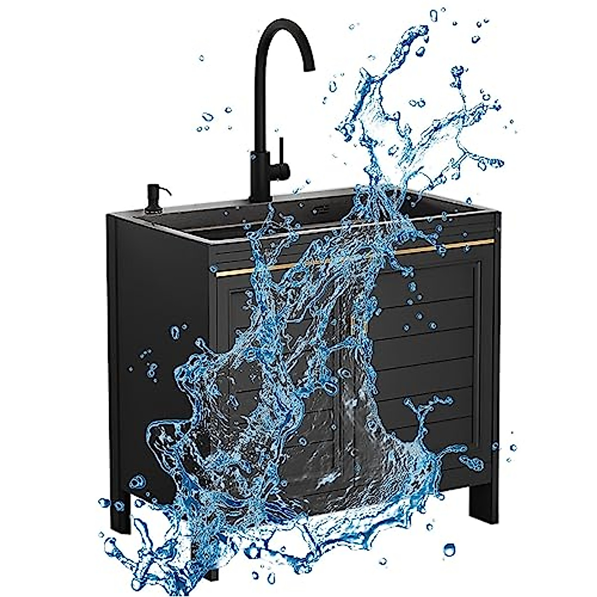 Stainless Steel Prep & Utility Sink Commercial Restaurant Sink Single Bowl Kitchen Sink with Cold and Hot Water Faucets Laundry Room Sink with Cabinet for Laundry Room Bathroom Far