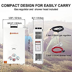 Tankless Water Heater, Camplux 2.64 GPM Outdoor Propane Gas Water Heater for Camping, BW264, White