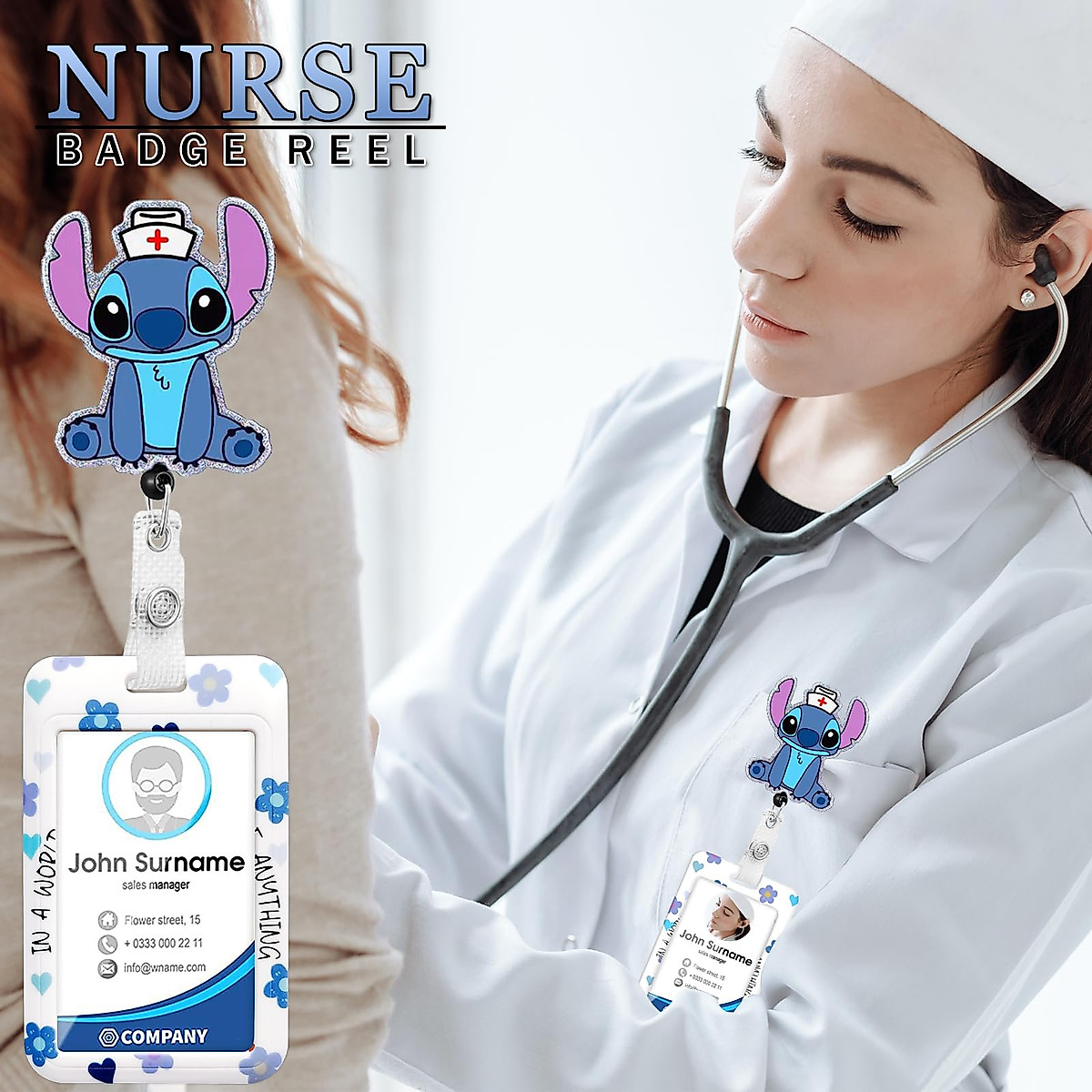 Badge Reel-Badge Reels Retractable/Retractable Badge Holders with ID Card Holder,Nurse Badge Reel for Nurse RN LVN,Cute Badge Reel Fit for Teacher Working Women Men (Blue-1)