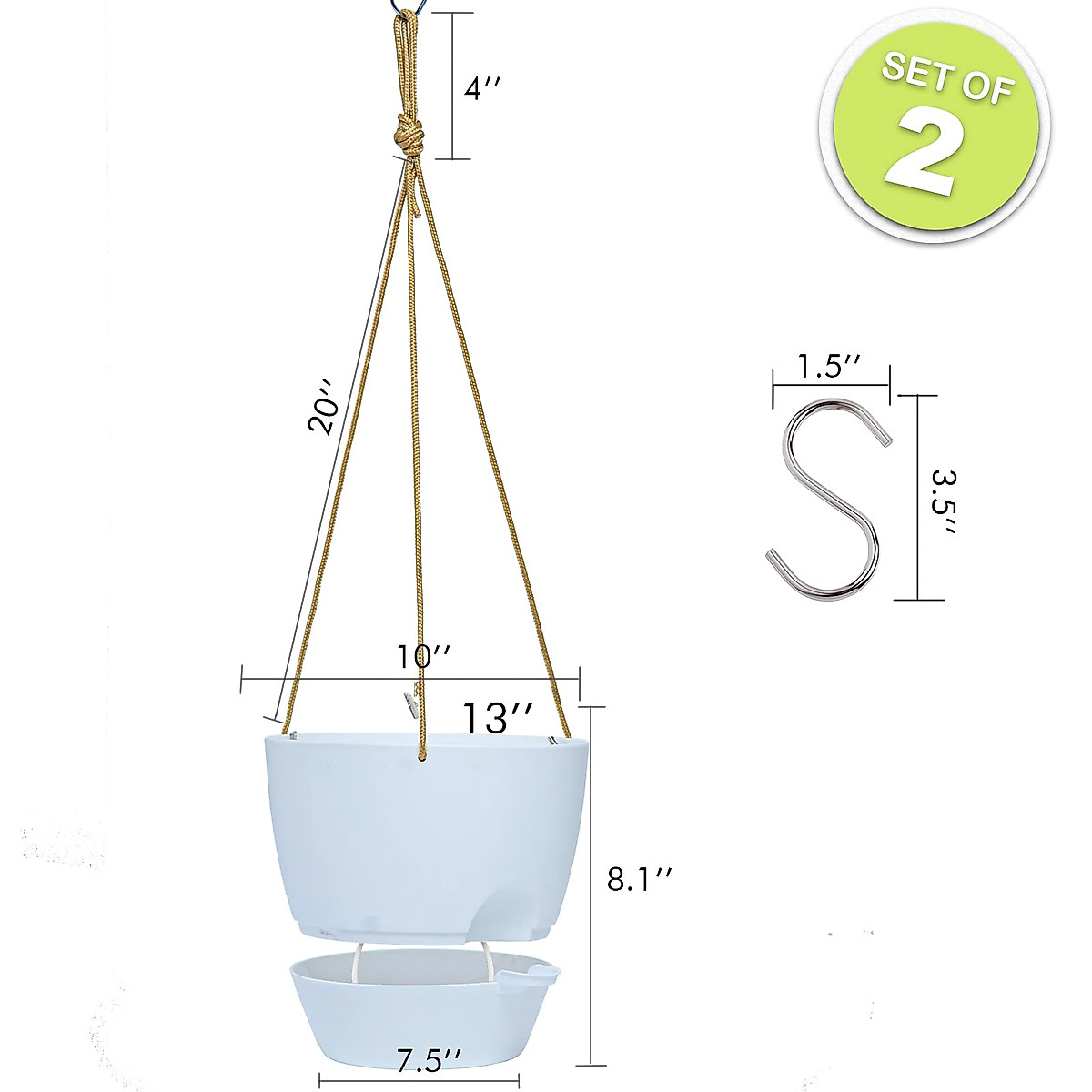 SwinDuck 10 Inch Self Watering Hanging Pots, 2 Pack Hanging Planters with 40oZ Deep Reservior for Indoor Outdoor Plants Flowers, White