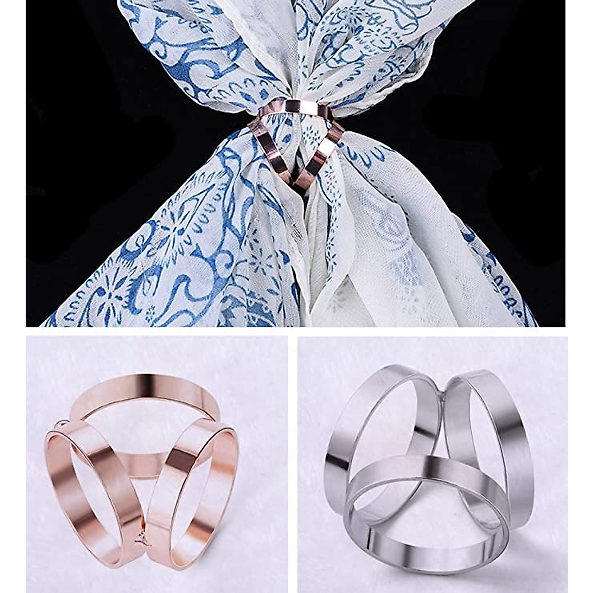 6pcs Women's Fashion Flover Faux Pearl Crystal Rhinestone Scarf Ring Buckle Clip