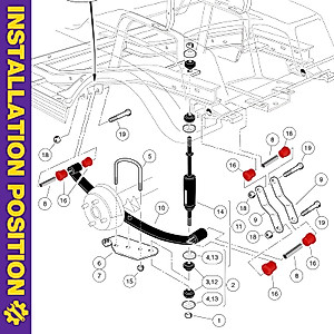 Club Car DS Front & Rear Leaf Spring Bushing Kit, Golf Cart Leaf Spring Polyurethane Bushing and Sleeves for 1981-Up DS, Upgraded Red GolfCart Suspension Shackle Parts OE Replaces 1012303 1015583