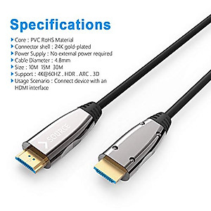 DELONG Fiber Optic HDMI Cable 50ft, Long HDMI Cord Support 4K 60Hz UHD/HDR/HDTV/3D IMAX/Dolby Vision,Compatible with AV Receiver,4K Projector, UHD TV,PS4 Pro,Xbox etc.(100ft/50ft/30ft Optional) 15m