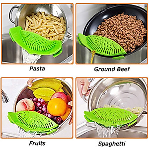 YEVIOR Clip on Strainer for Pots Pan Pasta Strainer, Silicone Food Strainer Hands-Free Pan Strainer, Clip-on Kitchen Food Strainer for Spaghetti, Pasta, Ground Beef Fits All Bowls and Pots (Green)