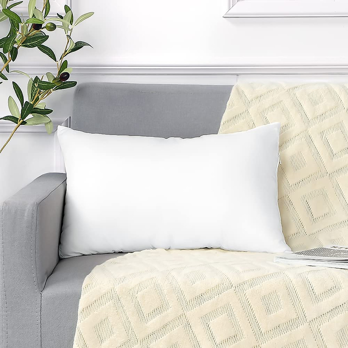 Artscope Premium Lumbar Throw Pillow Insert Rectangle Form Cushion Stuffer for Couch, Sofa, Bed - Indoor Decorative Pillows Inserts 12x20 Inch